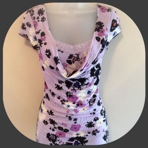 Tops | Purple Print Top Scoop Neck Sz Sml | Poshmark